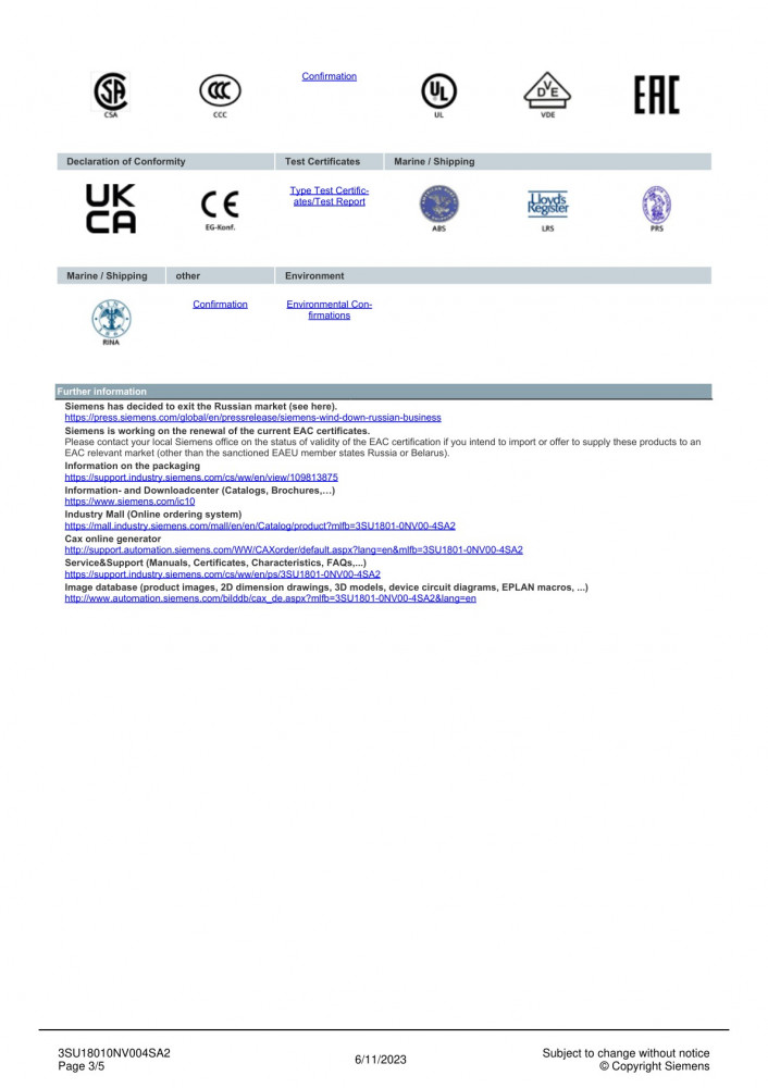 SIEMENS product documentation page 3