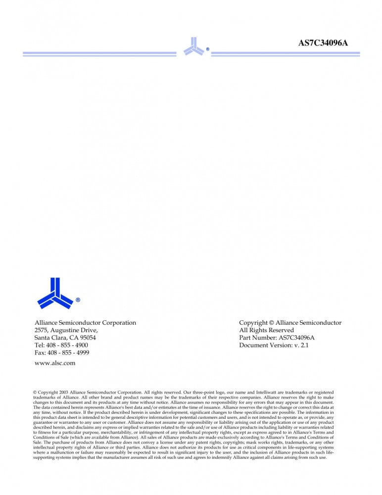 AS7C34096A datasheet page 9