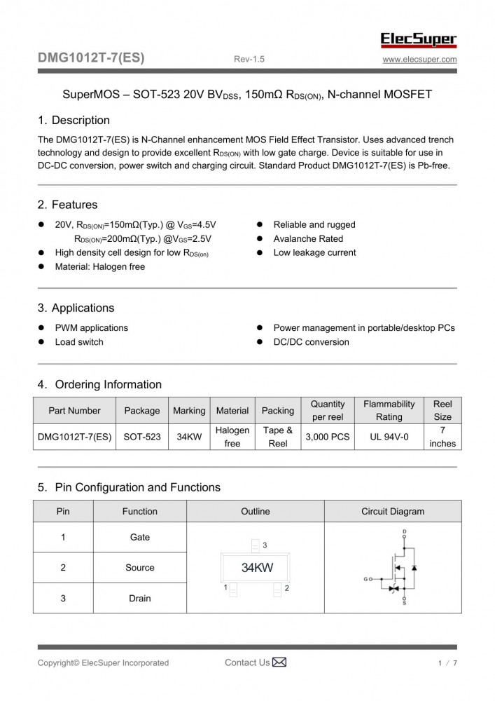 DMG1012T-7(ES) datasheet page 1