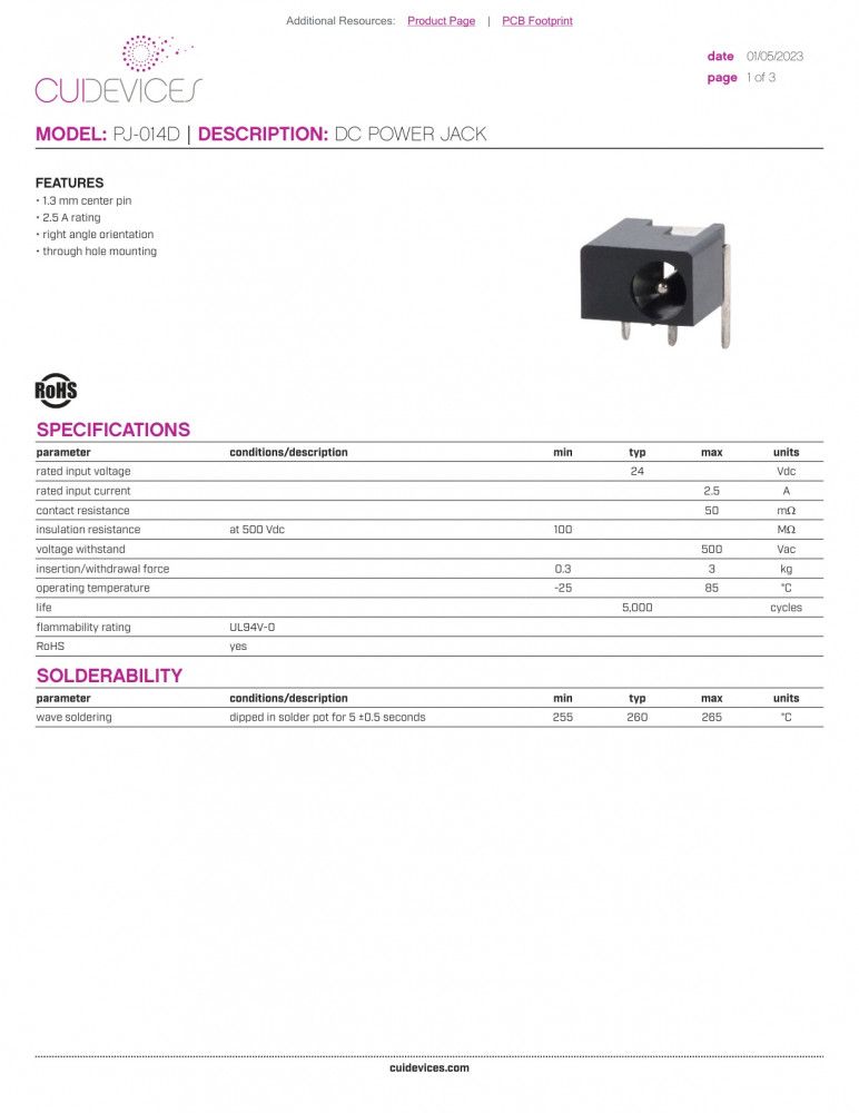 PJ-014D datasheet page 1