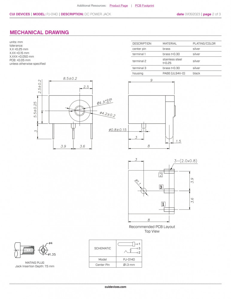 PJ-014D datasheet page 2