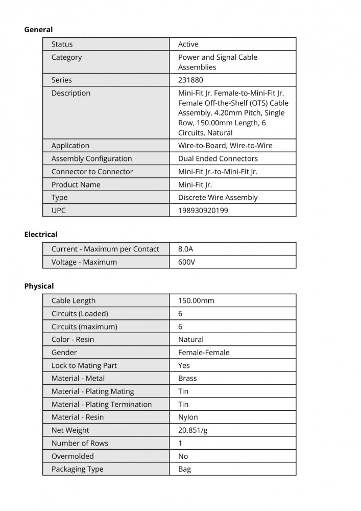 Technical document image 2 for MOLEX 2318802061