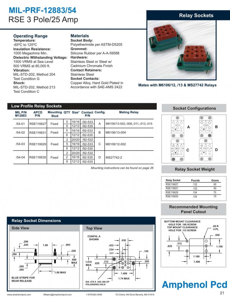 Amphenol relay socket technical document page