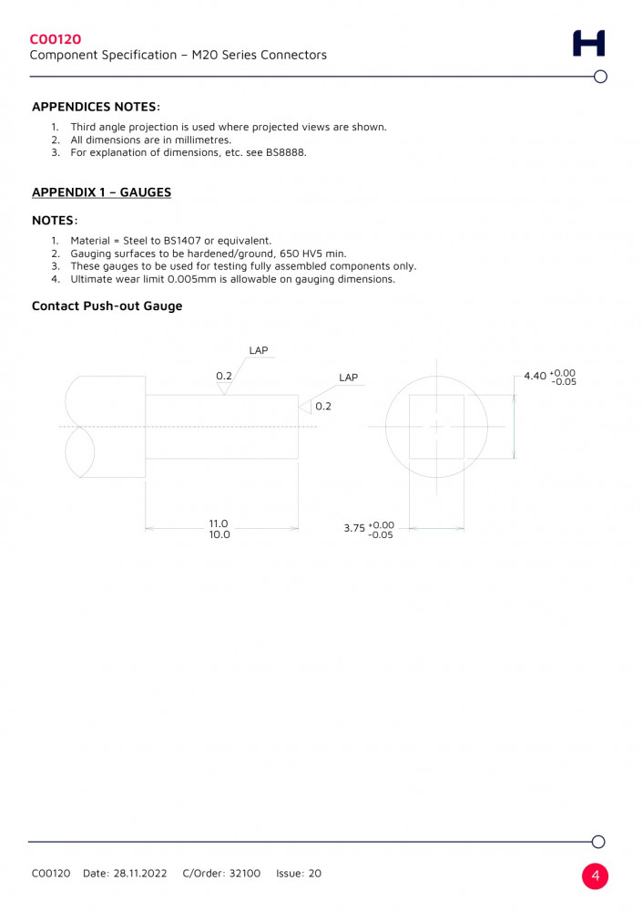 Harwin M20 Series specification page 4