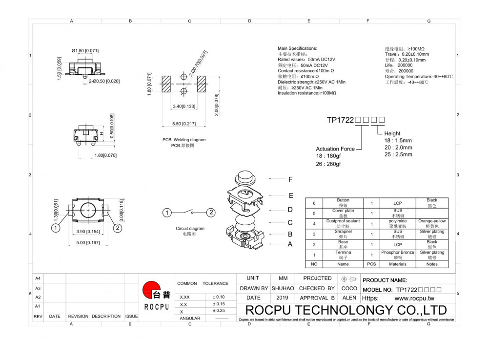 ROCPU TP172 technical drawing preview
