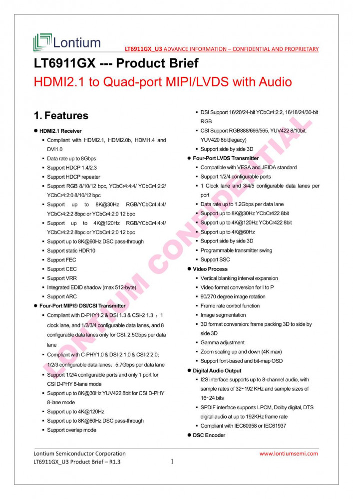 LT6911GX technical document page 1