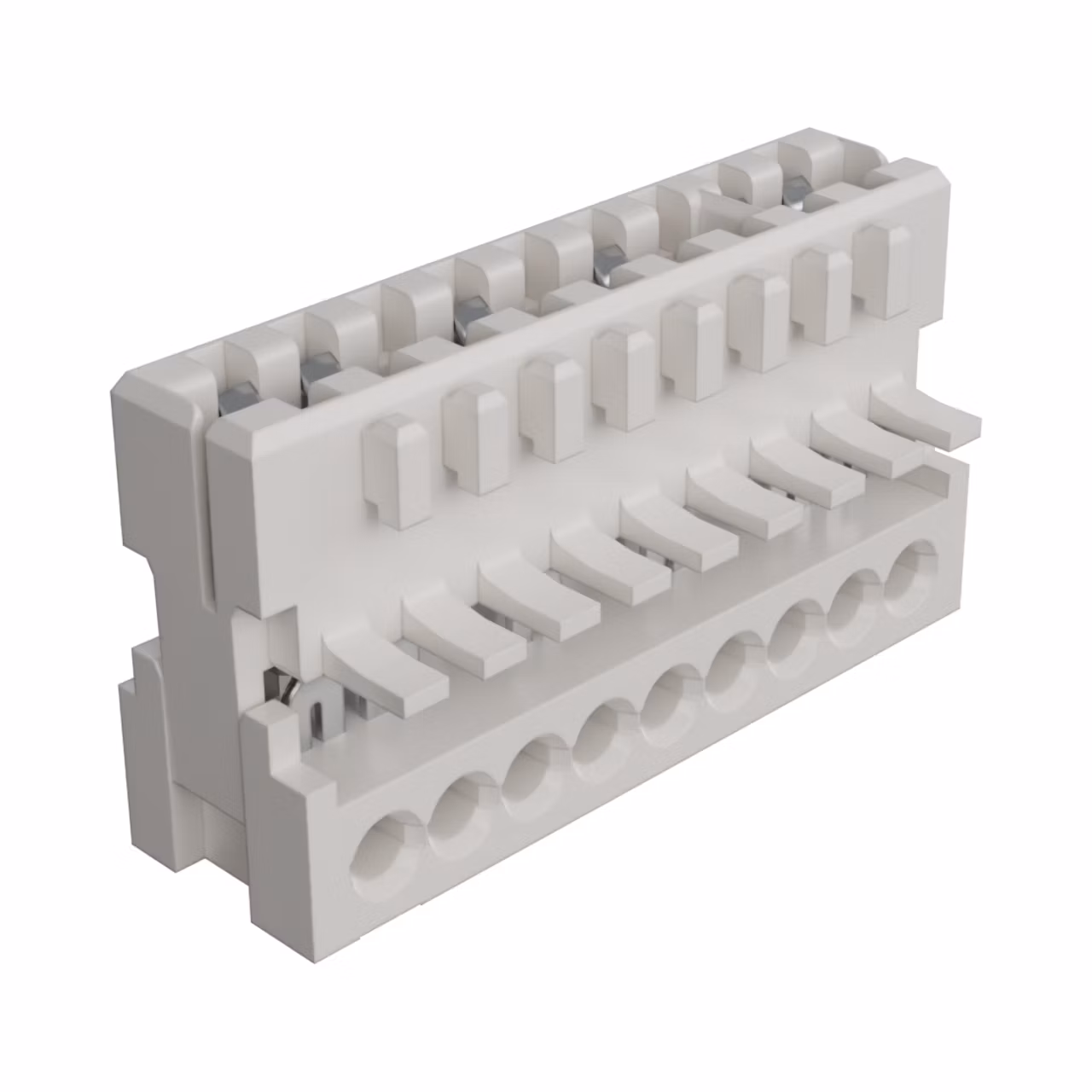 Appli-Mate RAST 2.5 IDT Housing, 2.50mm Pitch, Female, 9 Circuits, Beaded Terminal, Position Keys A & J Removed, Slotted Endwalls, Polarizing Rib Between Circuits 7 & 8, Voided Circuits 3, 5 & 7 for sale