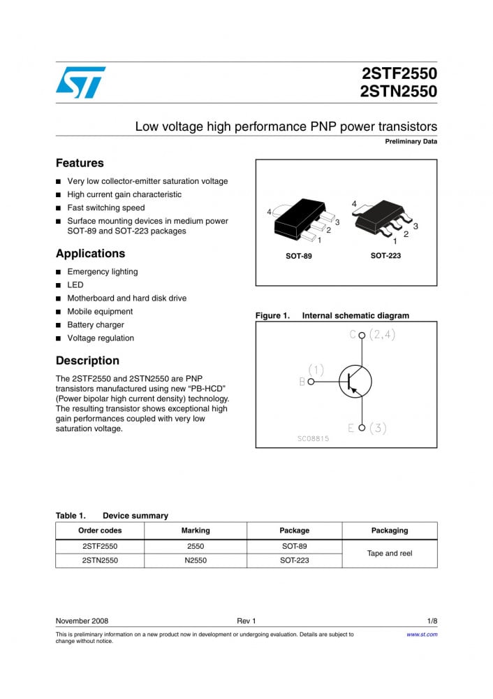 2STF2550 datasheet page 1