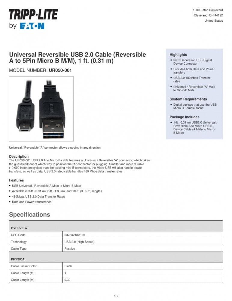 UR050-001 technical document page 1