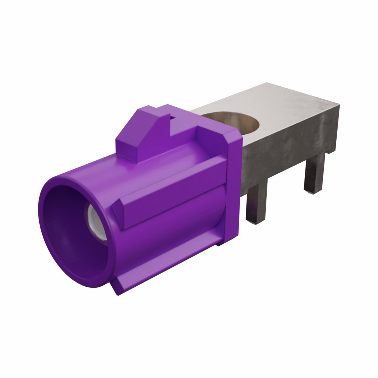 FAKRA Jack, Right-Angle, PCB Receptacle, Through Hole, Die Cast Body, Tin (Sn) Plated, Pin in Paste, Tape and Reel, Keying Code H, Violet, 50 Ohms for sale