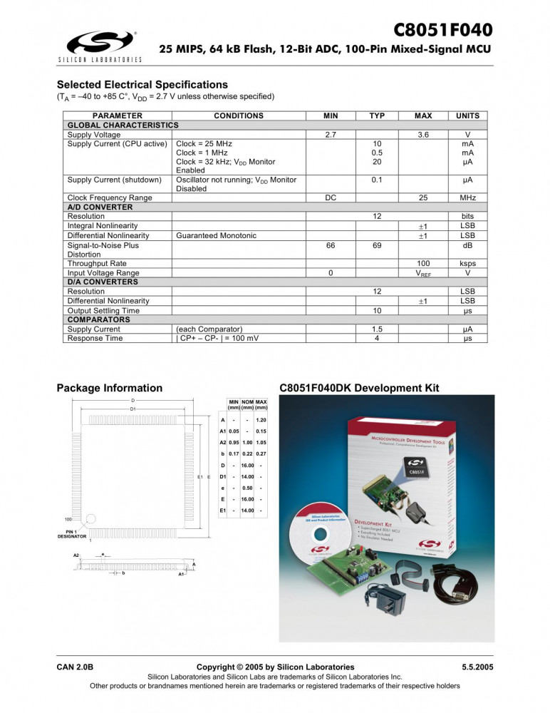 C8051F040-GQR technical document page 2