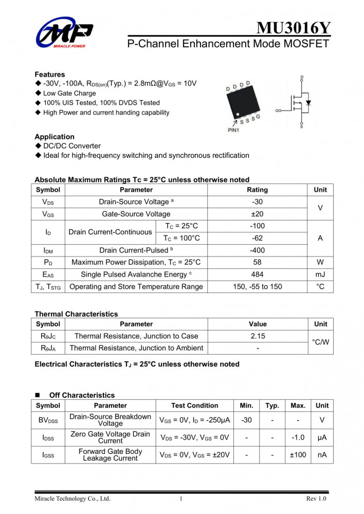 MU3016Y datasheet page 1