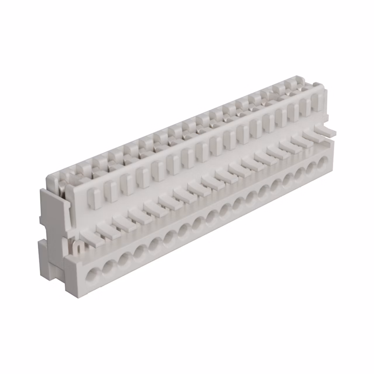 Appli-Mate RAST 2.5 IDT Housing, 2.50mm Pitch, with Side Latches, Female, 20 Circuits, Position Keys A & U Removed, Polarizing Ribs Between 1/2 and 18/19
