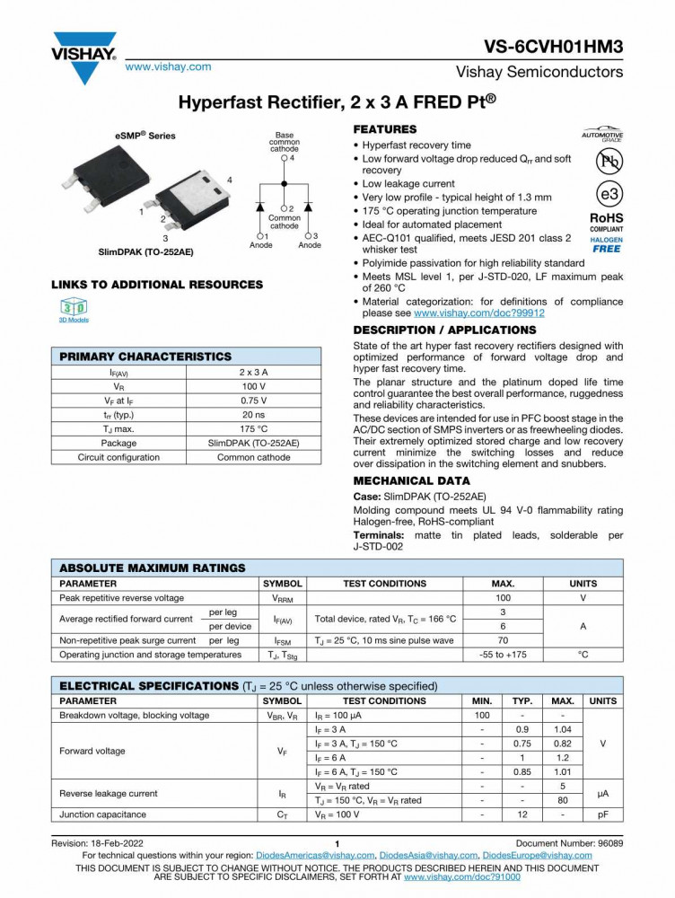 VS-6CVH01HM3/I datasheet page 1