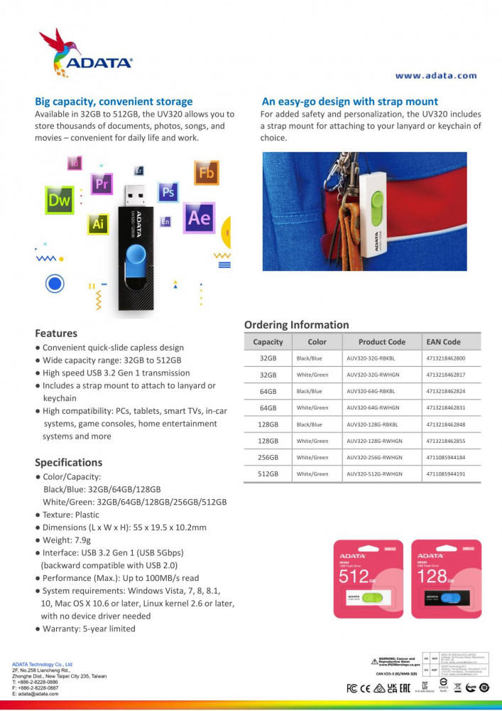 ADATA UV320 product document, page 2