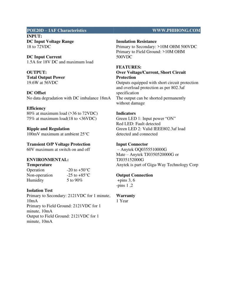 POE20D-1AF technical document page 2