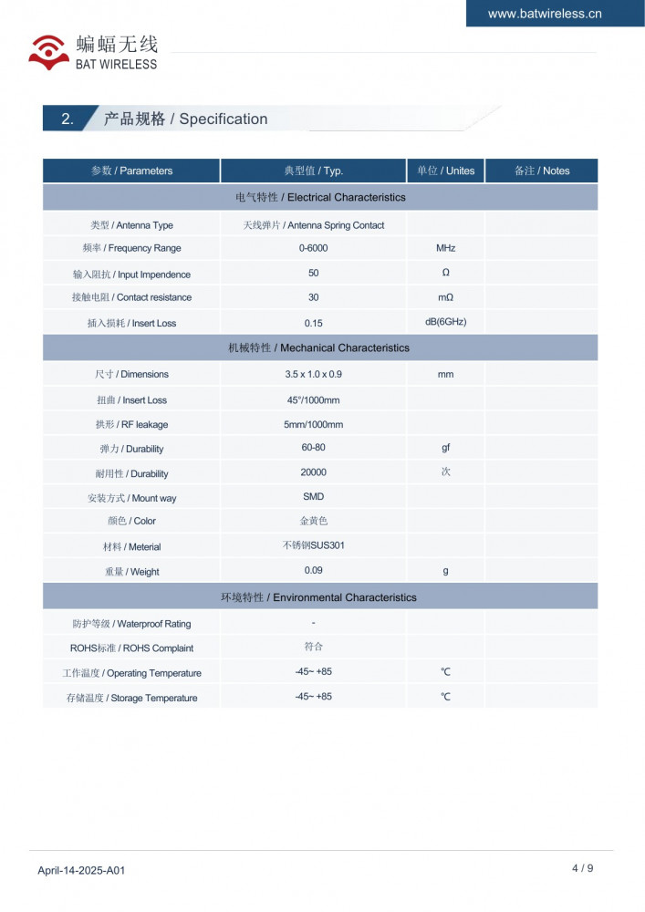BW0038AG-L3.5W1.0H0.9 technical document page 4