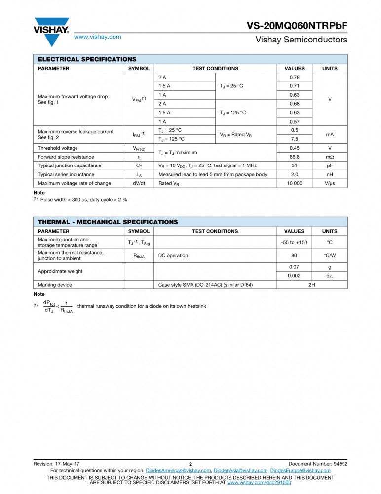 VS-20MQ060NTRPBF datasheet page 2