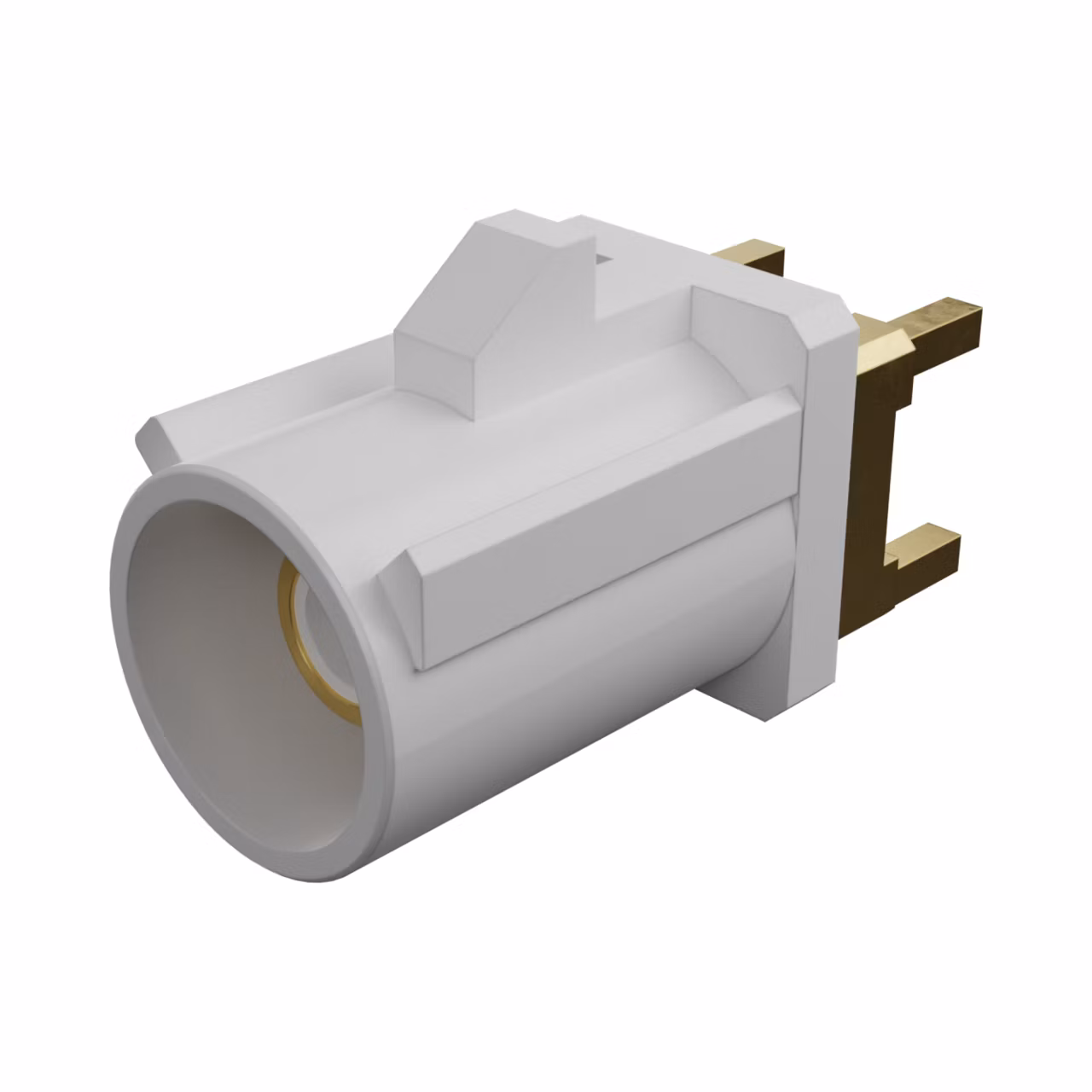 FAKRA Jack, Straight, PCB Receptacle, Through Hole, Brass Body, Gold (Au) Plated, Keying Code B, Signal White, 50 Ohms for sale