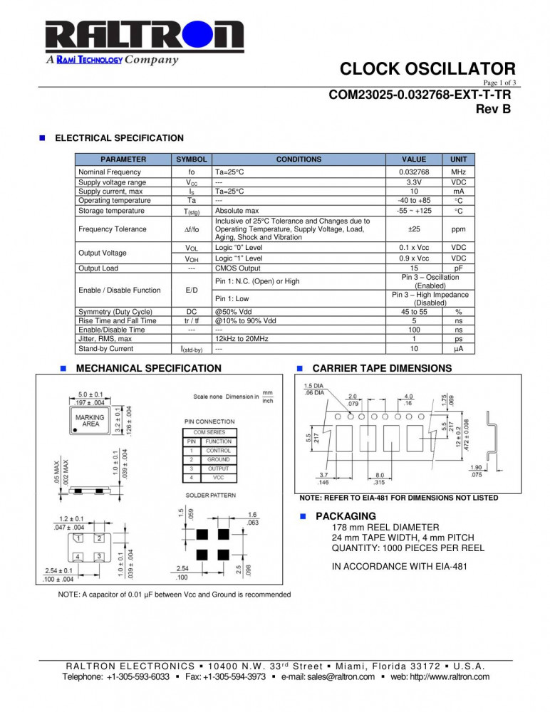 Raltron COM23025 datasheet page 1
