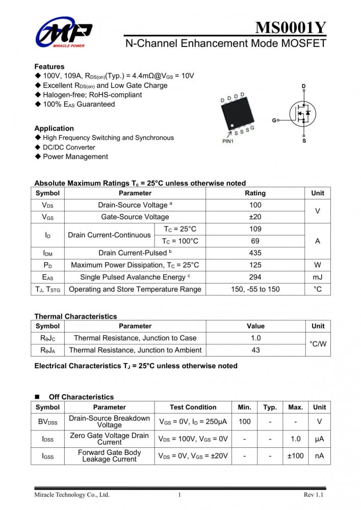 MS0001Y datasheet page 1