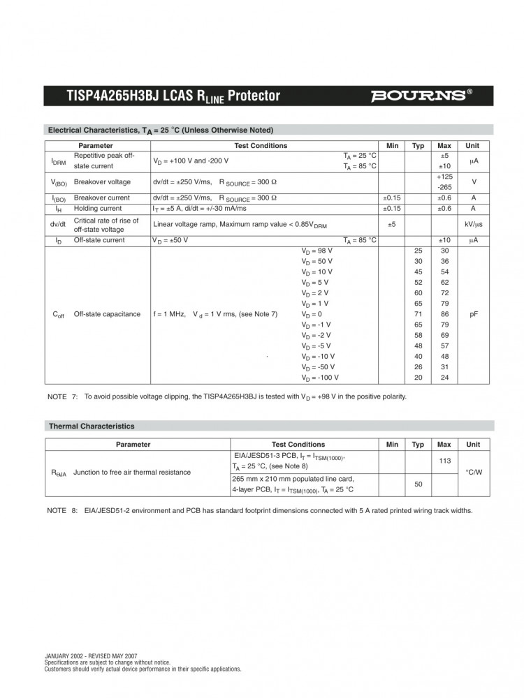 TISP4A265H3BJ technical document page 3