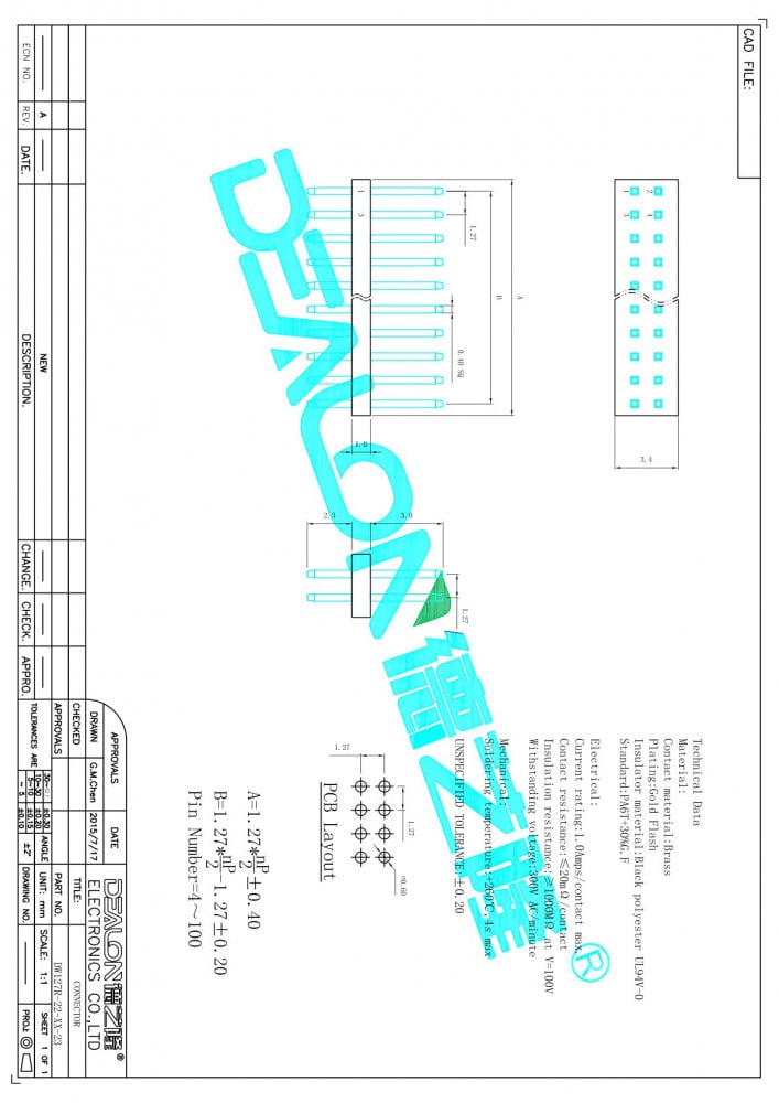 DEALON DW127R connector technical drawing