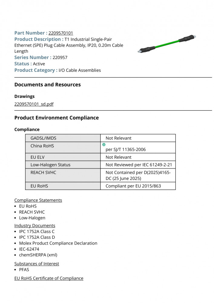 MOLEX 2209570101 technical drawing preview, page 1
