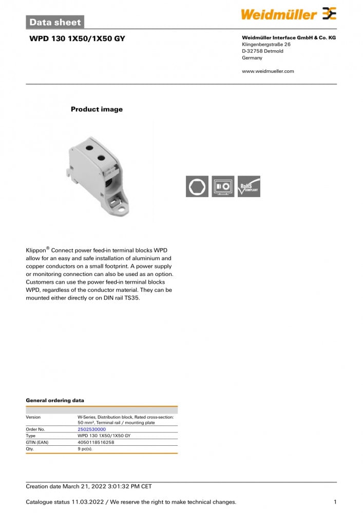 WEIDMULLER 2502530000 document page 1