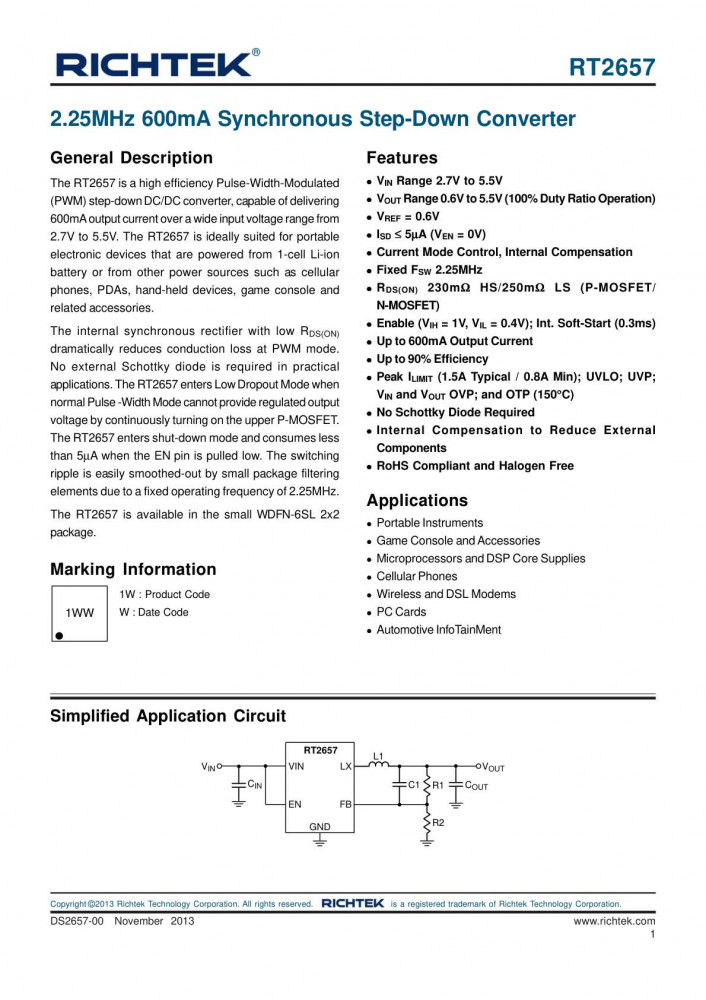 RT2657 datasheet page 1