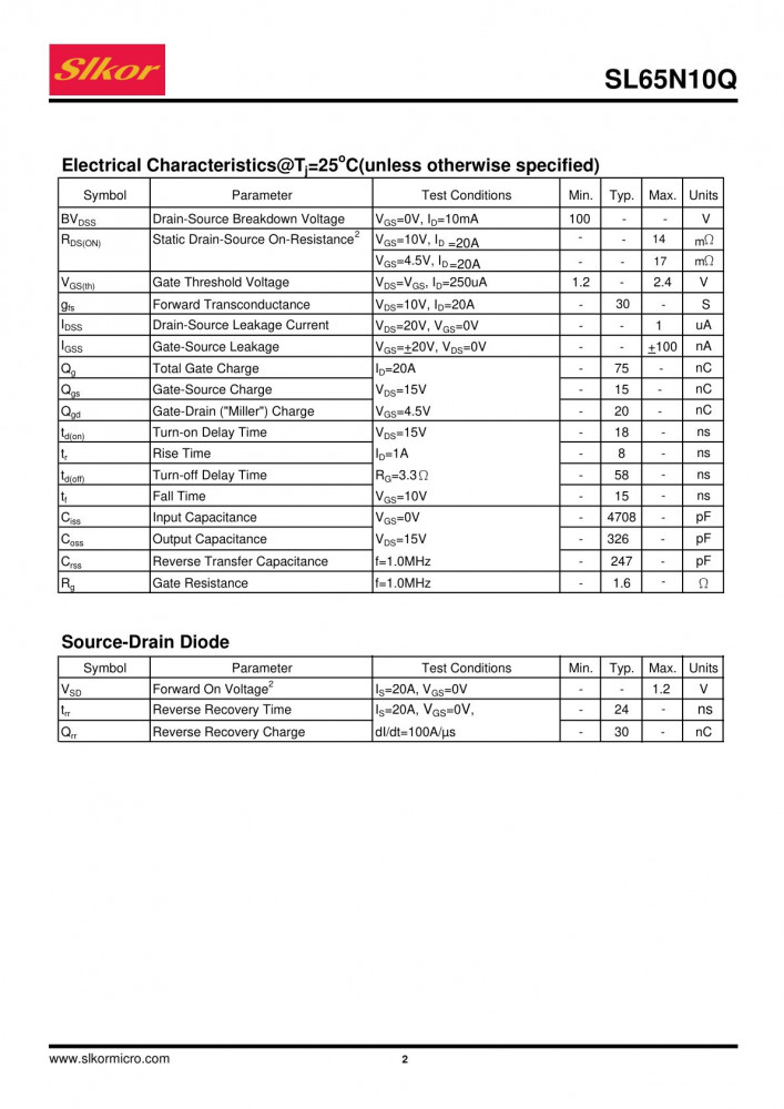 SL65N10Q datasheet page 2