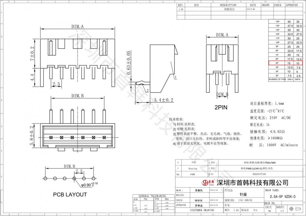 2.54-5P WZDK-D specification page 1