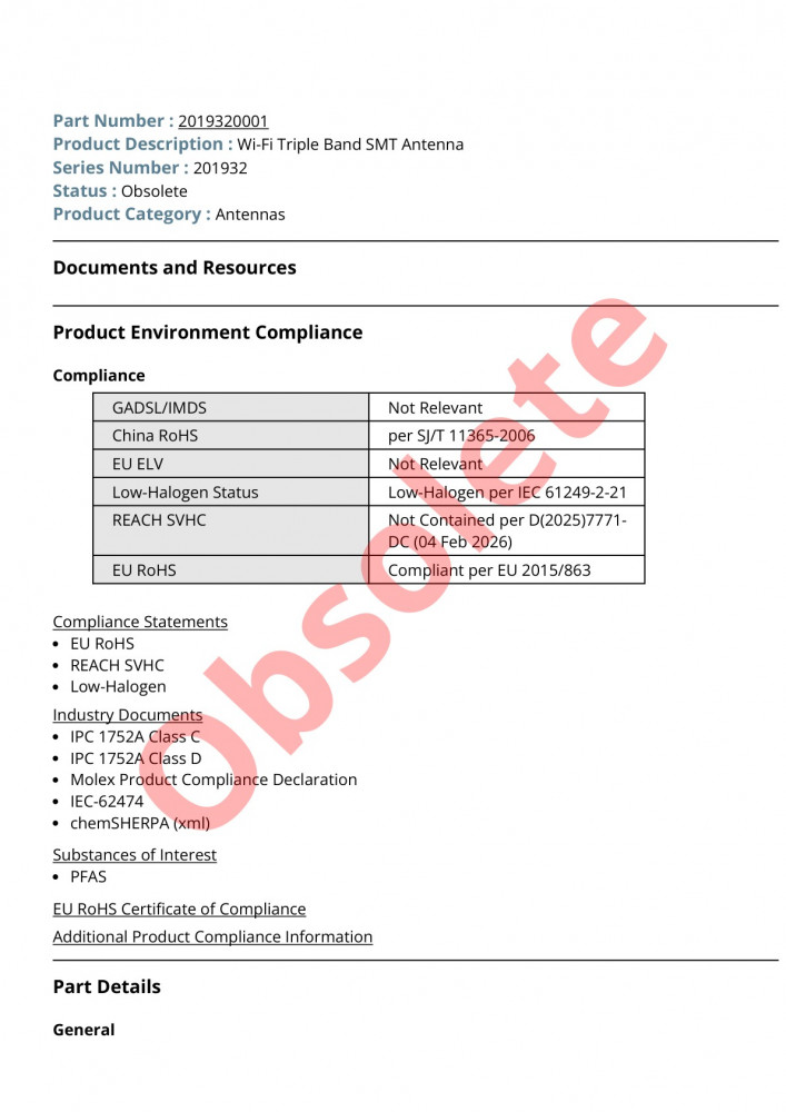 MOLEX 2019320001 technical document page 1
