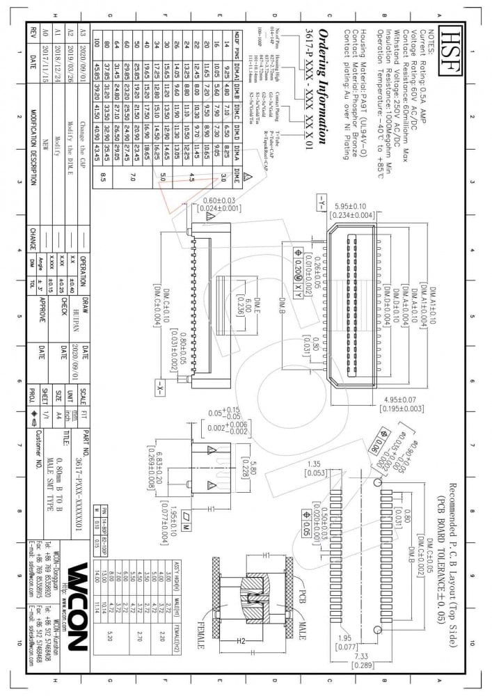 Wcon 3617-P040-047G3R01 technical document preview