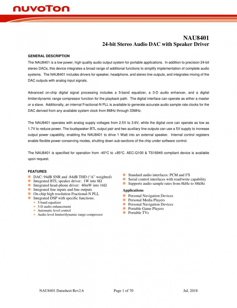 NAU8401 document page 1