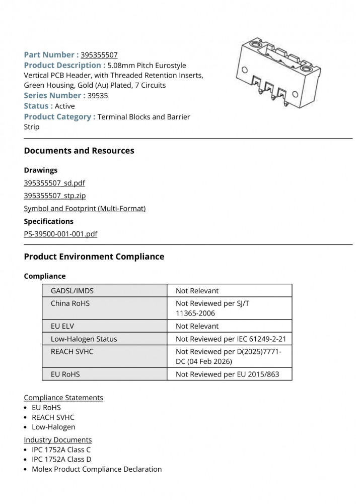 ESE Eurostyle terminal block specification page 1