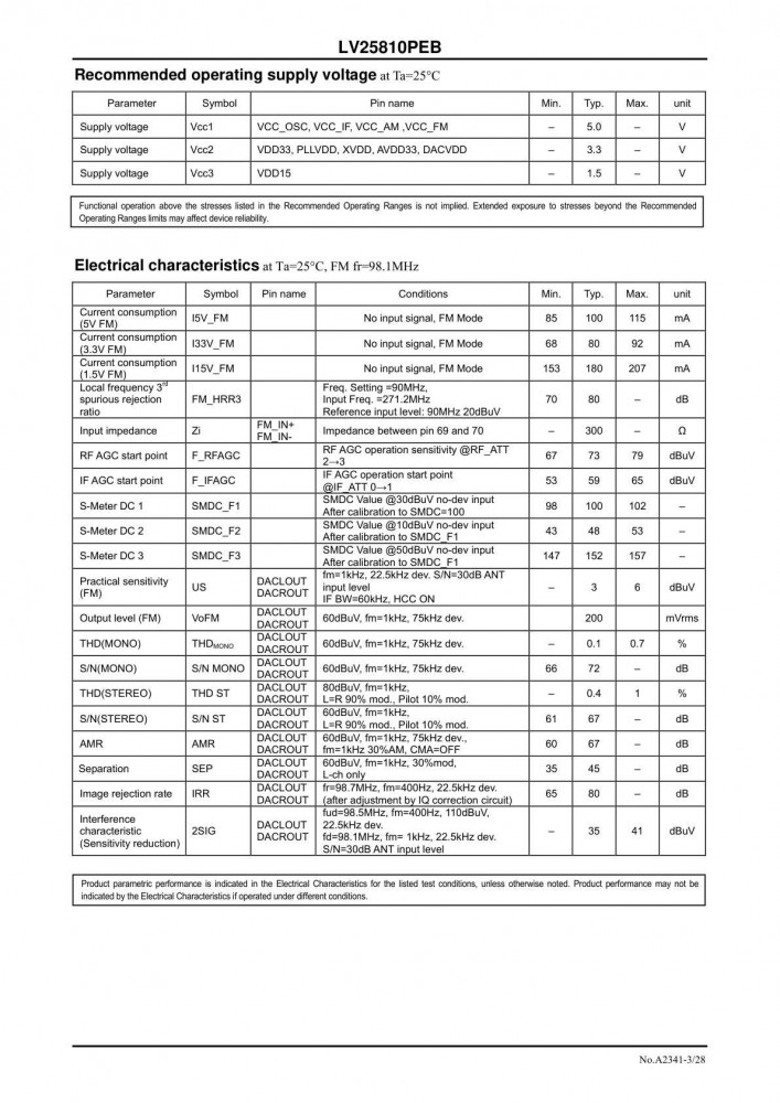LV25810PEB datasheet preview, page 3