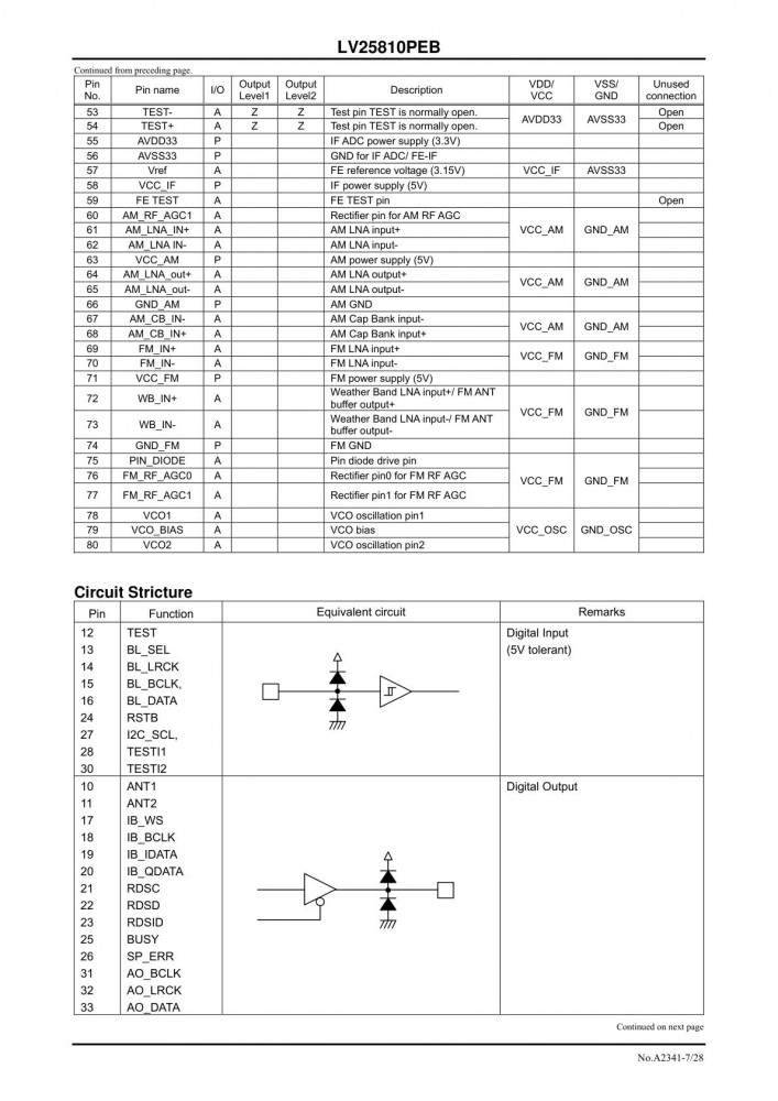 LV25810PEB datasheet preview, page 7