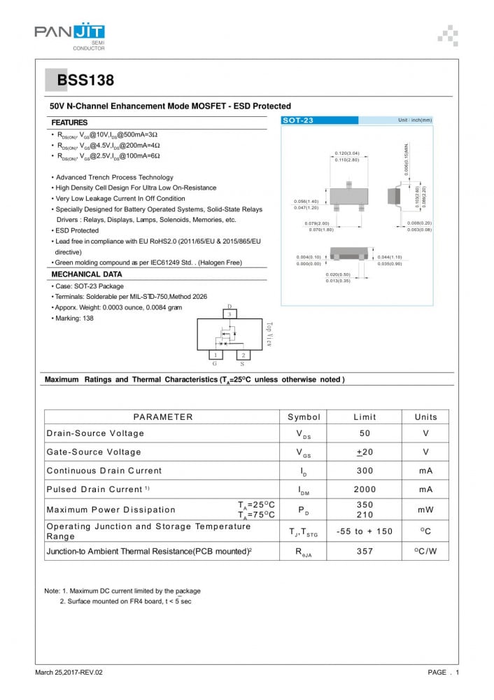 BSS138 datasheet page 1