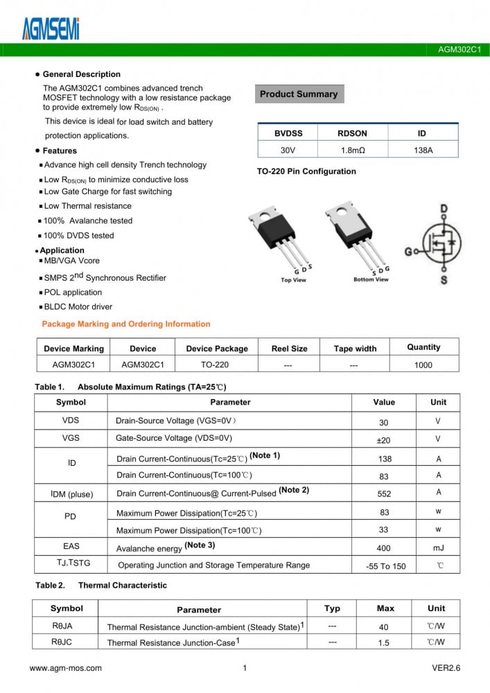 AGM302C1 datasheet page 1