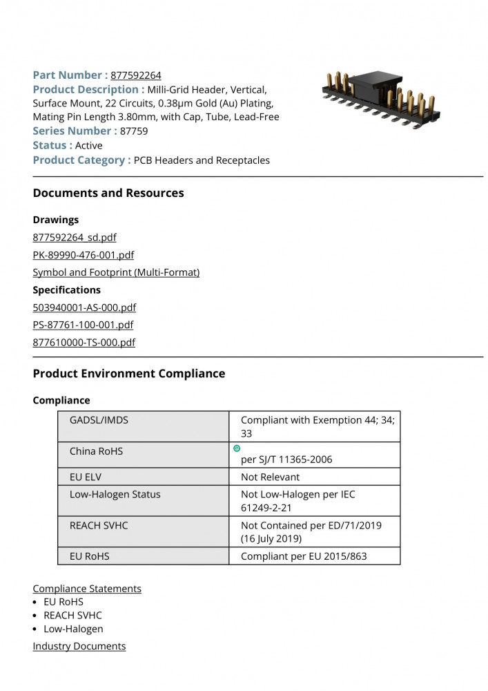 MOLEX 877592264 document preview, page 1