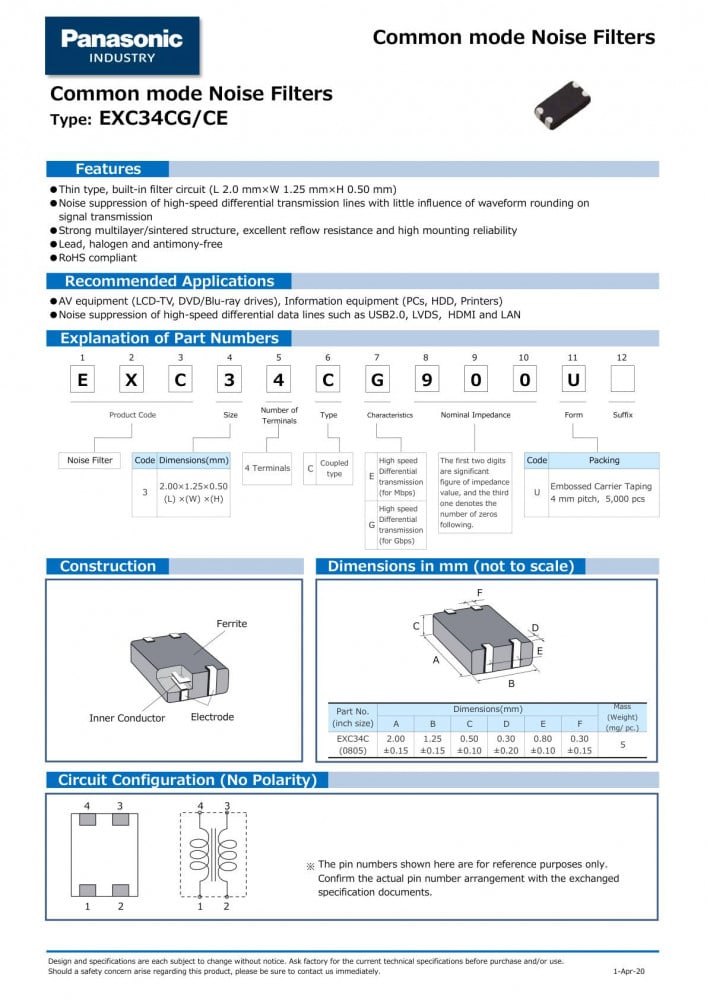 EXC-34CE121U technical document page 1