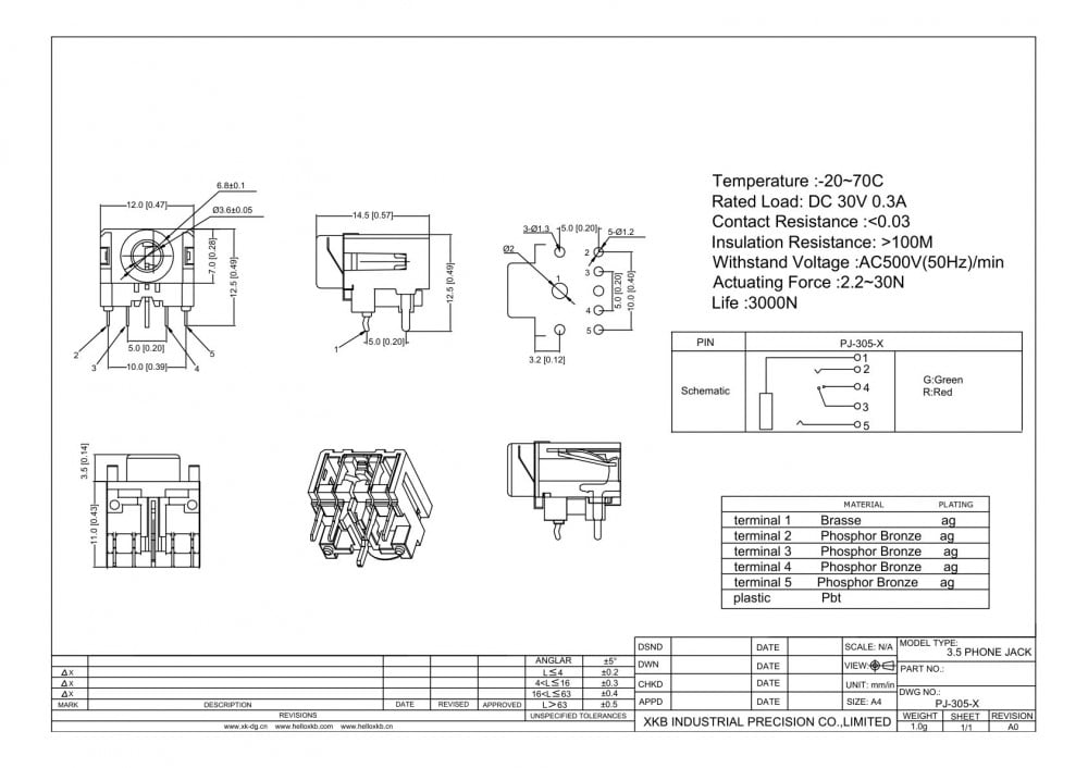PJ-305-G technical drawing page 1