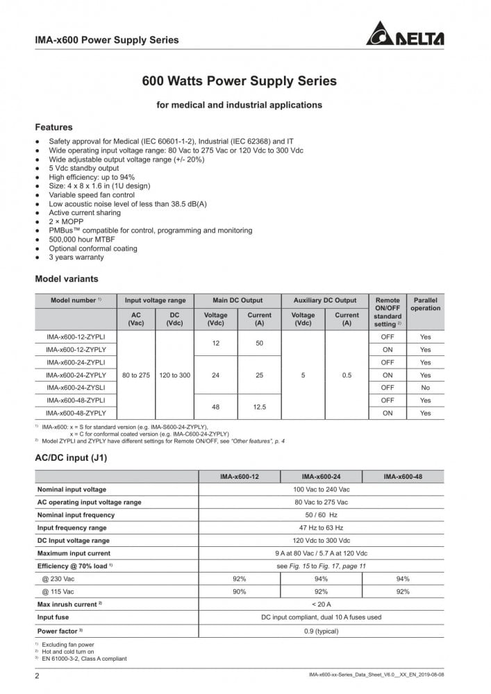 DELTA IMA 600 W datasheet page 2