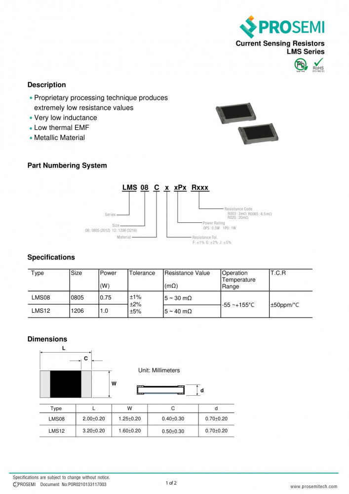 LMS12CF1P0R025 datasheet page 1