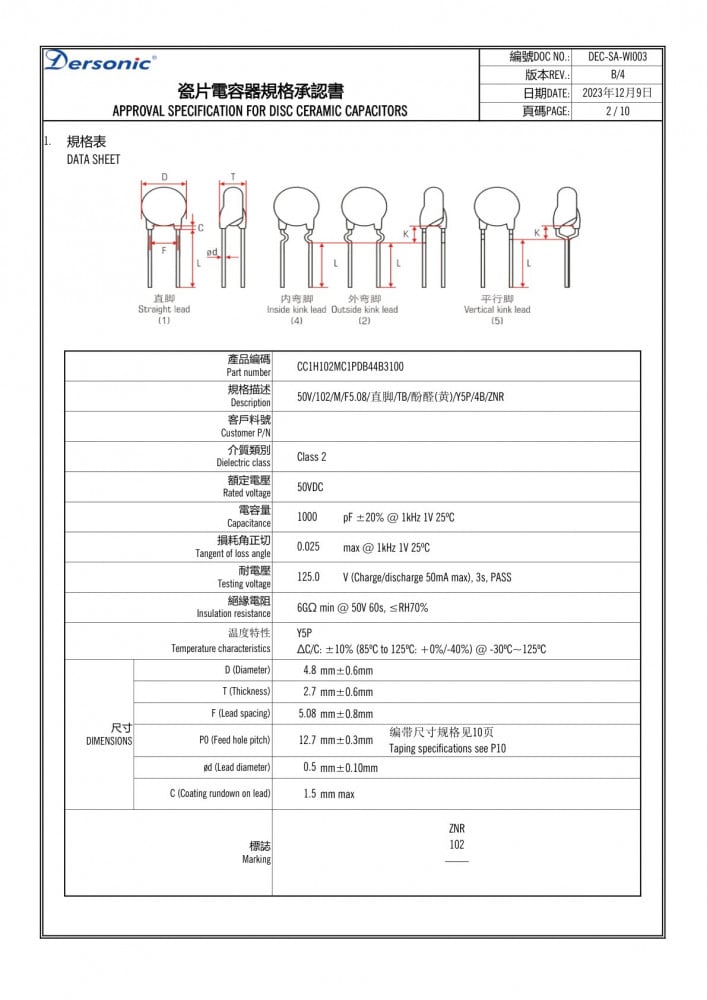 CC1H102MC1PDB44B3100 approval specification page 3