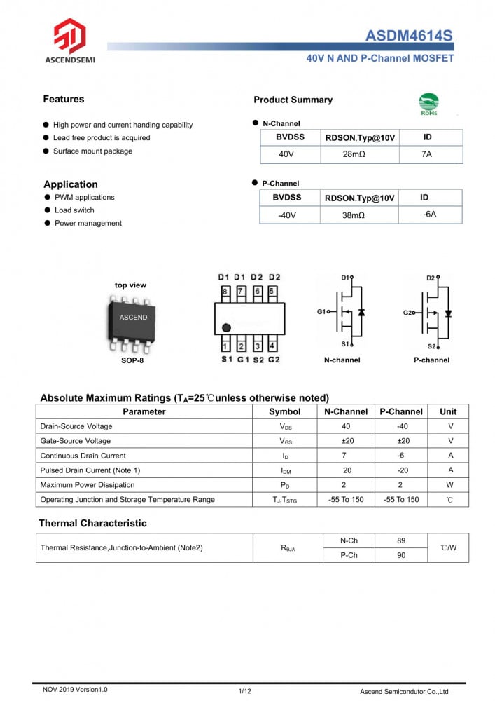 ASDM4614S-R datasheet page 1