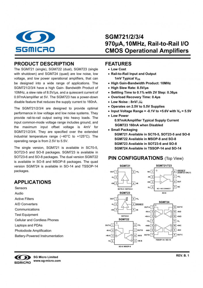 SGM722 datasheet page 1