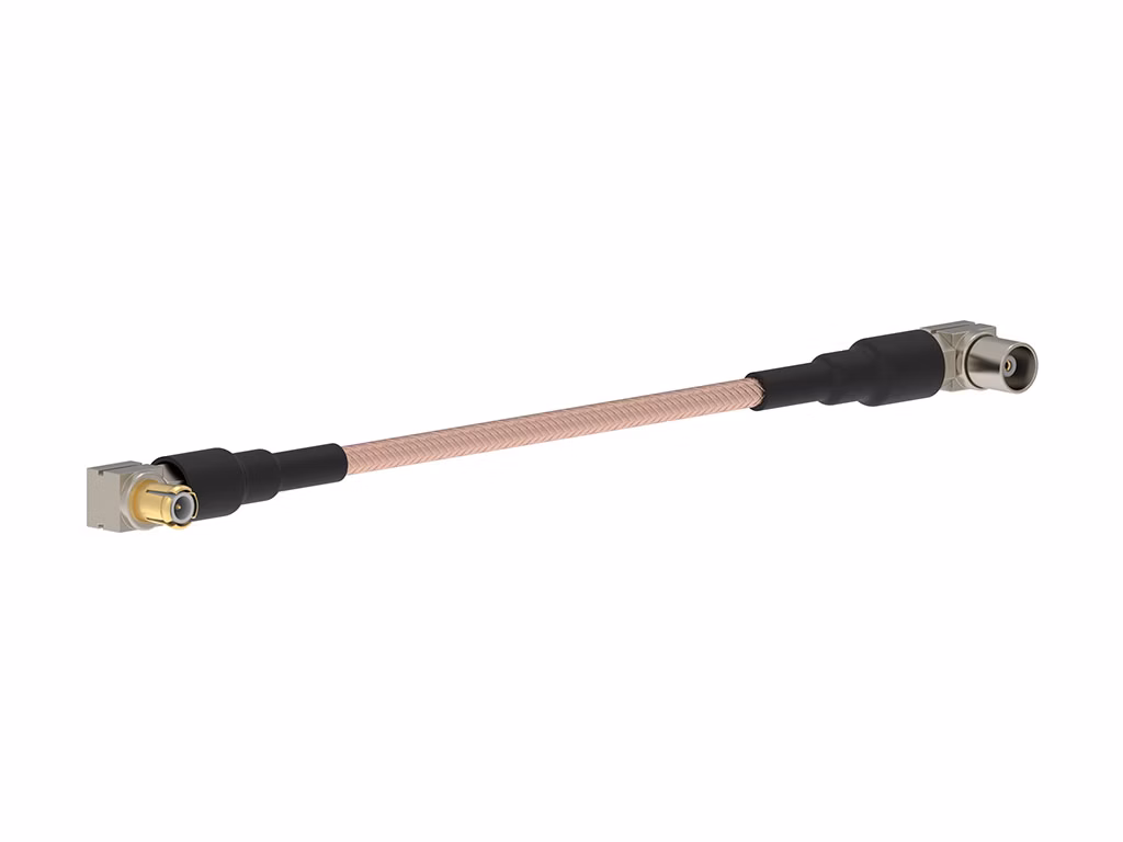 MMCX Right-Angle Plug to SMA Straight Bulkhead Jack Rear Mount on 1.37mm Cable, 82.00mm Length, 50 Ohms