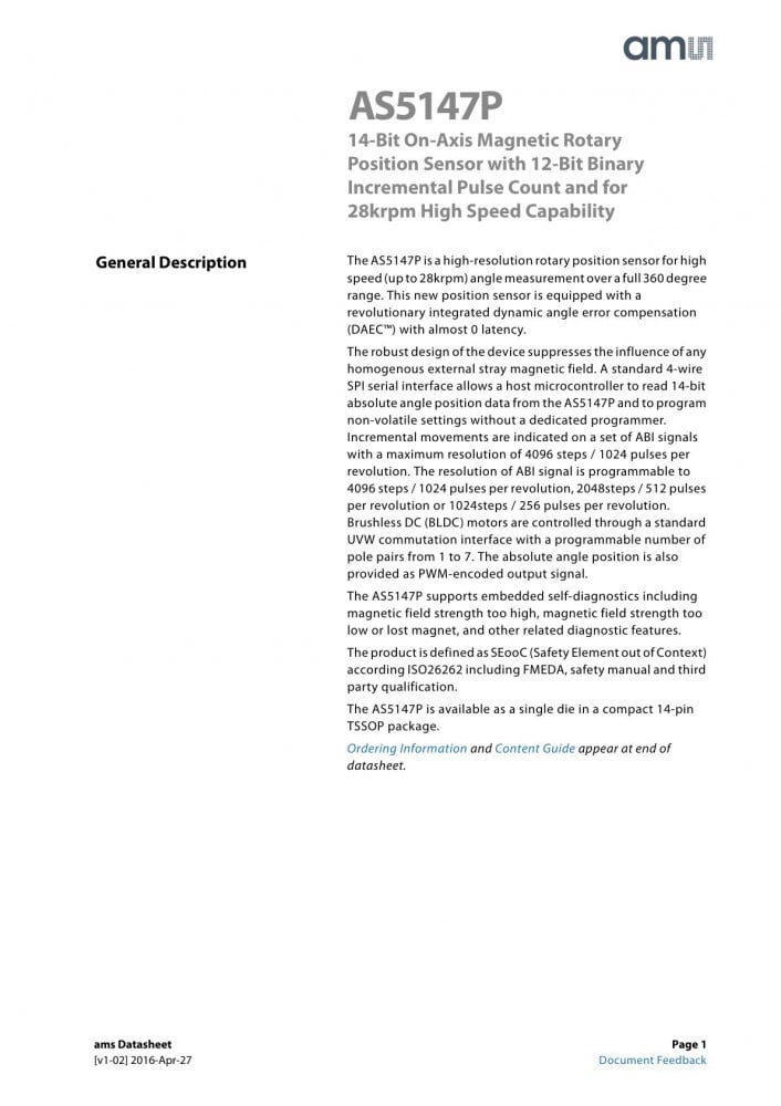 AS5147P datasheet page 1